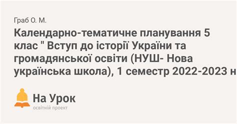 Календарно тематичне планування 5 клас Вступ до історії України та громадянської освіти НУШ