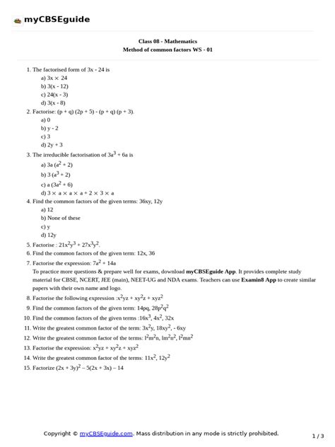 08 Math Factorisation 01 Pdf Factorization Standardized Tests 08 Math Factorisation 01 Pdf Factorization Standardized Tests