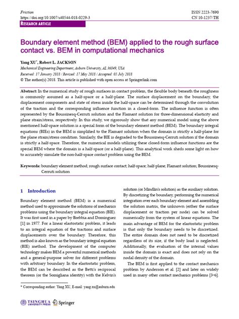 boundary element method applied to the rough surface contact vs bem in