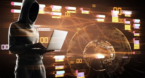 Internet Security Concept With Hacker At Digital Map With Node Tree And