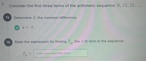 solved 7 consider the first three terms of the arithmetic sequence 9
