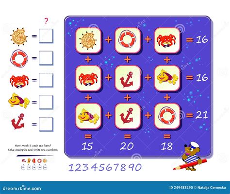 mathematical logic puzzle game for smartest how much is each sea item