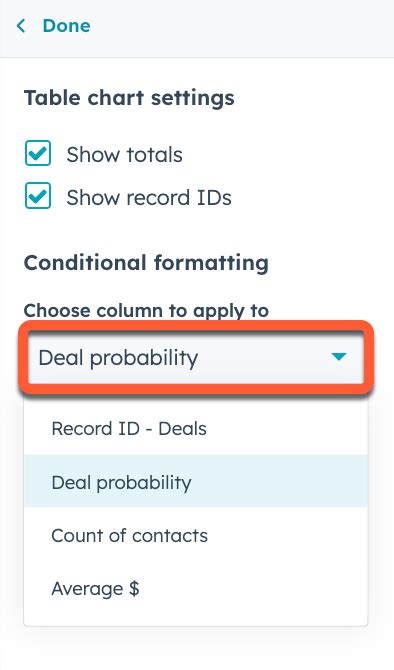 add conditional formatting to tables in reporting