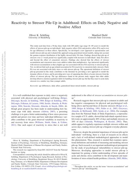 Pdf Reactivity To Stressor Pile Up In Adulthood Effects On Daily