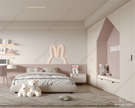 现代奶油风女孩儿童房3d模型下载【id 1141733071】 知末3d模型网
