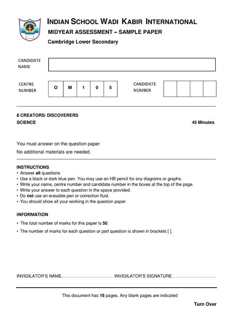 Sample Paper Afwfwafeaefw Indian School Wadi Kabir International