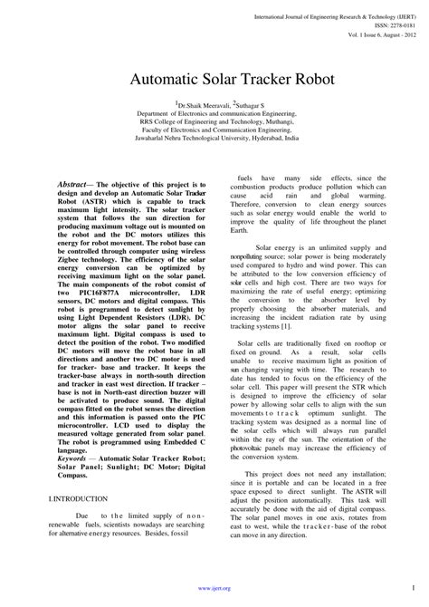pdf automatic solar tracker robot