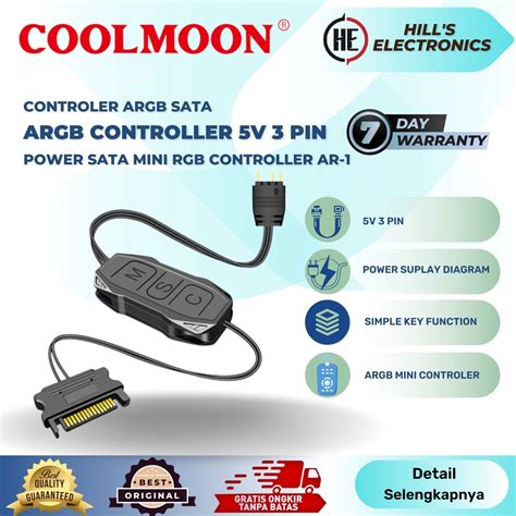 Jual COOLMOON ARGB Controller 5V 3 Pin POWER SATA Mini RGB Controller