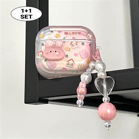 아울러마켓 에어팟4세대입고당일출고 러브미 하트 키링세트 미니 핑크 토끼 입체 에어팟케이스