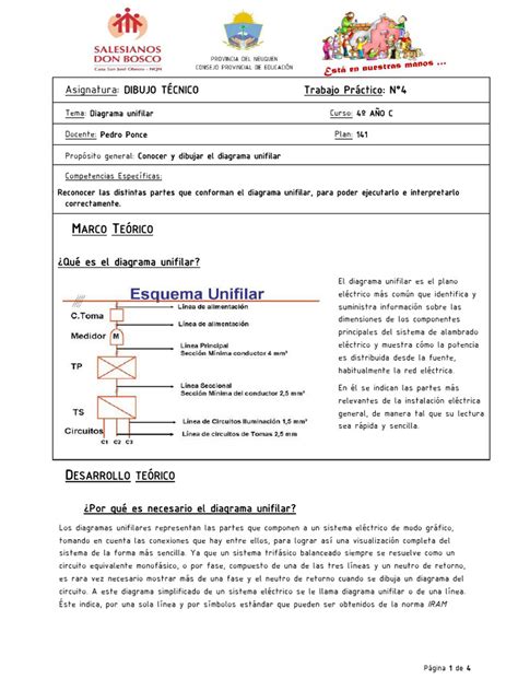 Dibujo Técnico 4°c T P N°4 Diagrama Unifilar Pdf Ingenieria Eléctrica Cableado Eléctrico