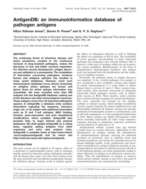 Pdf Antigendb An Immunoinformatics Database Of Pathogen Antigens