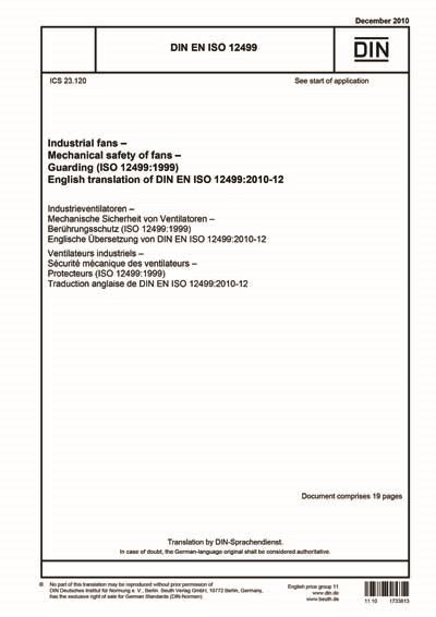 DIN EN ISO 12499:2010 - Industrial fans - Mechanical safety of fans ...
