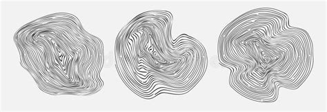 Set Of Abstract Wavy Wood Circle Hand Drawn Tree Ring Pattern