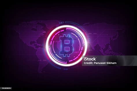 Bitcoin 디지털 통화와 세계 글로브 홀로그램 미래의 디지털 자금과 기술 전세계 네트워크 개념 벡터 일러스트 레이 션 비트코인에 대한 스톡 벡터 아트 및 기타 이미지