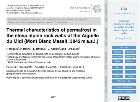 Pdf Thermal Characteristics Of Permafrost In The Steep Alpine Rock Walls Of The Aiguille Du
