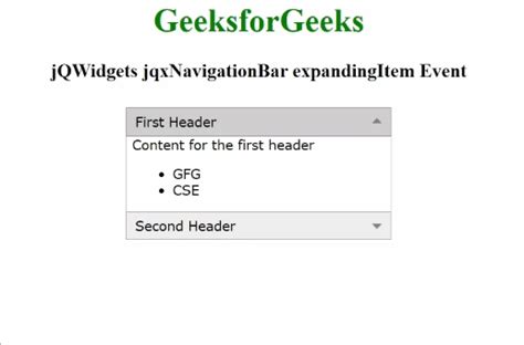 Jqwidgets Jqxnavigationbar Expandingitem Event Geeksforgeeks