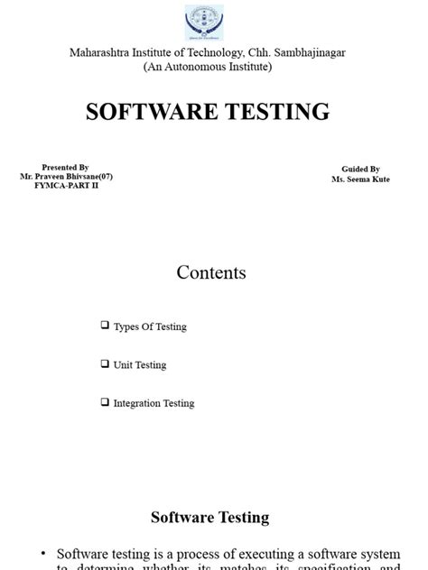 Softwaretesting Presentation Pdf Software Testing Unit Testing