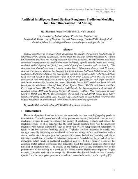 Pdf Artificial Intelligence Based Surface Roughness Prediction