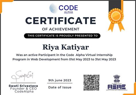 Riya Katiyar On Linkedin Codealpha Webdevelopment Certificate