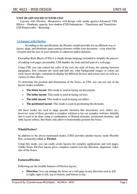 UNIT III WEB PAGE Layouts WITH CSS3 UNIT III ADVANCED UI WITH CSS Layouts With Flexbox Studocu