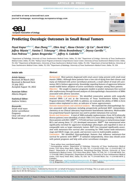 Pdf Predicting Oncologic Outcomes In Small Renal Tumors