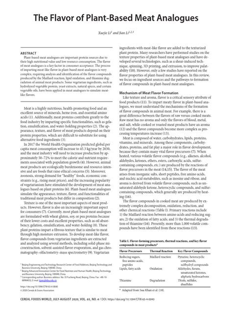 The Flavor Of Plant Based Meat Analogues Pdf Meat Taste