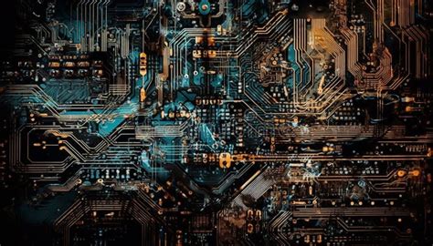 Abstract Computer Chip Pattern Glows Illuminating Futuristic Technology Industry Generated By