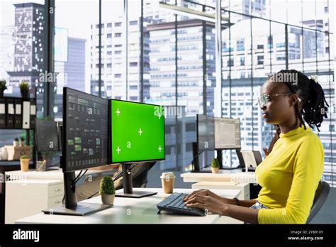 Admin Looking At Isolated Screen Computer Managing Cloud Computing Resources And Platforms To