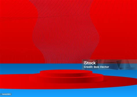 파란색과 빨간색 모형 실린더 받침대 연단 추상 3d 제품 디스플레이 프레젠테이션을 위한 현실적인 벡터 무대 쇼케이스 최소한의