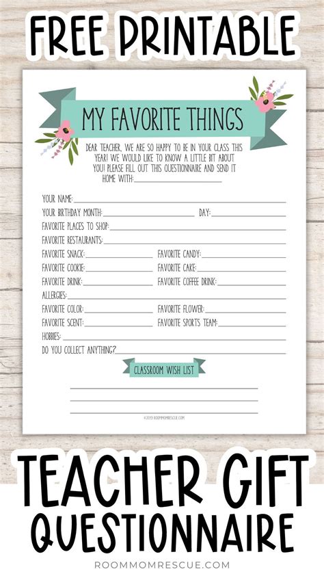 Teacher Questionnaire Free Printable Best Ts For Teachers