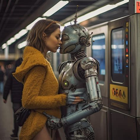 Premium Ai Image A Woman Kissing A Robot On A Train