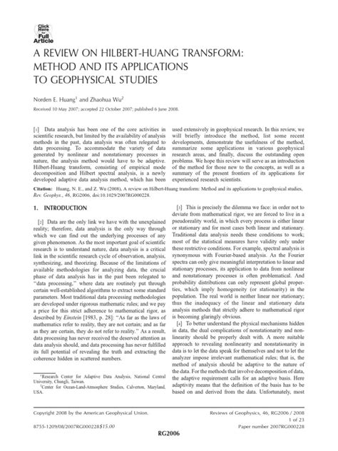 a review on hilbert huang transform method and its applications to