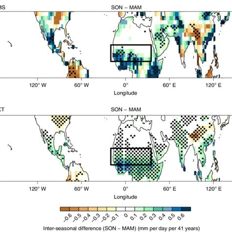 Linear Trends Of Precipitation Inter Seasonal Difference Son Mam Download Scientific