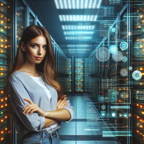 Woman Developer In Server Room Premium Ai Generated Image