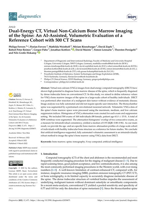 Pdf Dual Energy Ct Virtual Non Calcium Bone Marrow Imaging Of The Spine An Ai Assisted