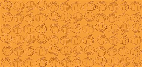 윤곽선에 다른 손으로 그린 호박 벡터 원활한 패턴 스쿼시 세트 컬렉션과 따뜻한 색상의 가을 오렌지 배경 할로윈 추수 감사절 수확을위한 가을 배너 10월에 대한 스톡 벡터