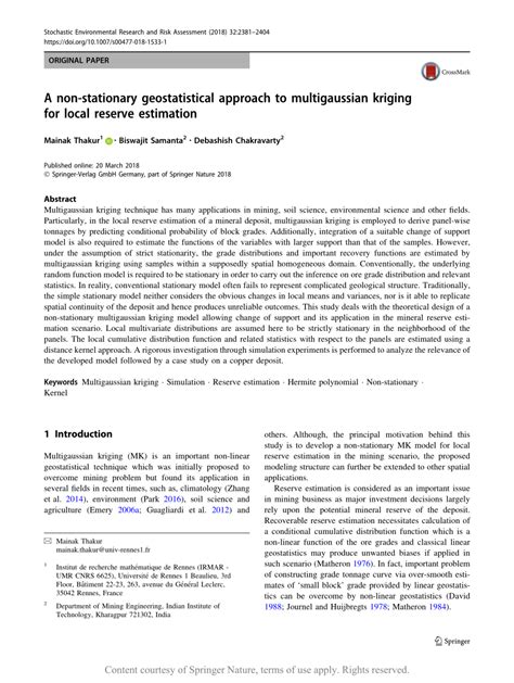 A Non Stationary Geostatistical Approach To Multigaussian Kriging For Local Reserve Estimation