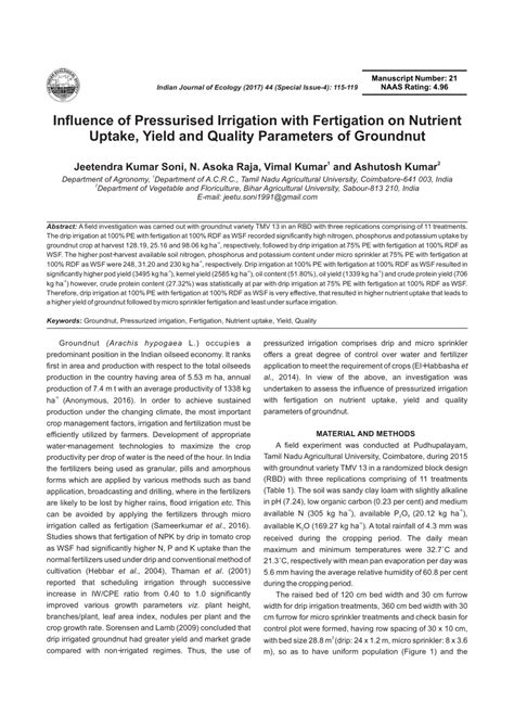 Pdf Influence Of Pressurised Irrigation With Fertigation On Nutrient