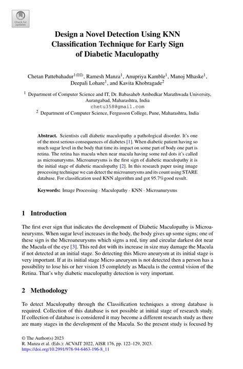 Pdf Design A Novel Detection Using Knn Classification Technique For Early Sign Of Diabetic