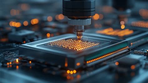 Precision Robotic Arm Assembling Microchip Stock Illustration