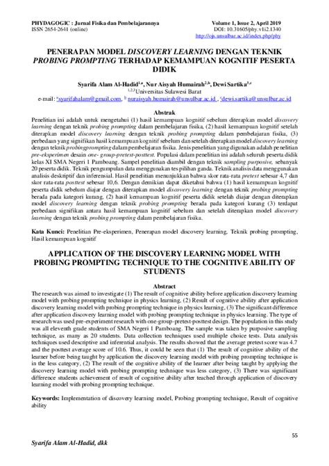 Pdf Penerapan Model Discovery Learning Dengan Teknik Probing Prompting Terhadap Kemampuan