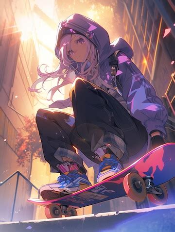 Premium Ai Image Anime Girl On Skateboard In Urban Setting With