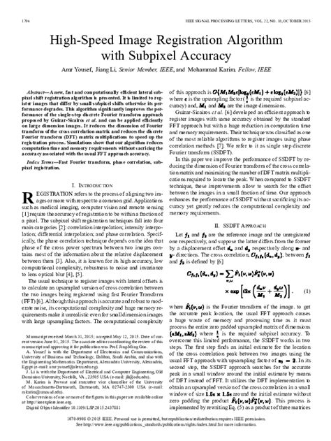 Pdf High Speed Image Registration Algorithm With Subpixel Accuracy