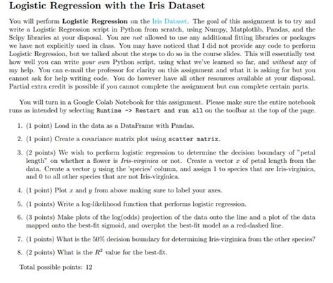 Logistic Regression With The Iris Dataset You Will Chegg