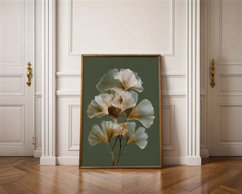 X Ray Ginkgo Leaf Wall Art Botanical Green Beige Radiograph Print