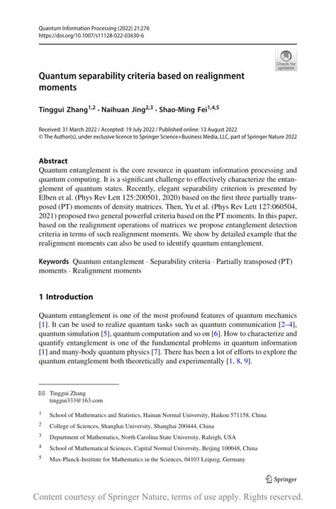 Quantum Separability Criteria Based On Realignment Moments Request Pdf
