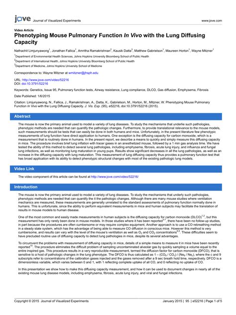Pdf Phenotyping Mouse Pulmonary Function In Vivo With The Lung Diffusing Capacity
