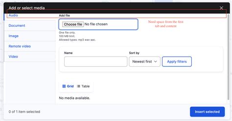 need spacing from top in media dialog box first vertical item and it s