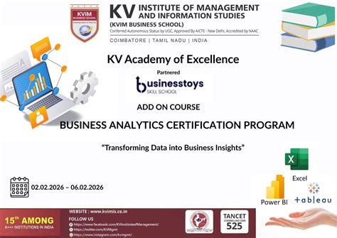 Business Analytics Certification Program Kv Institute Of Management
