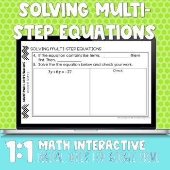 Solving Multi Step Equations Digital Notes TPT